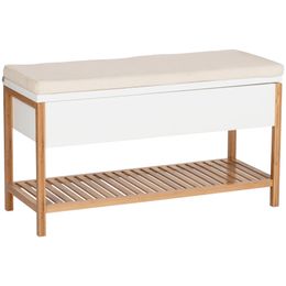 Schuhbank Wenko, B:90cm H:52cm T:35cm, braun, Bambus, Baumwolle, MDF, Polyester, Flur, Sitzbänke, "Finja", BxTxH: 90x35x52 cm, aus Bambus