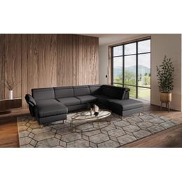 Wohnlandschaft Home Affaire, B:334cm H:85cm T:227cm, grau, 100%Polyester, Sofas, "Calypso U-Form", wahlweise mit motorischer Relaxfunktion