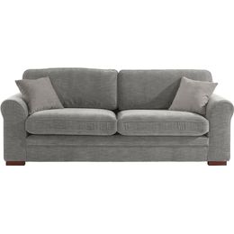 3-Sitzer Home Affaire, B:233cm H:92cm T:94cm, grau, 100% Polyester, Sofas, "Broughton", weicher Sitzkomfort, incl. 2 Zierkissen, Keder
