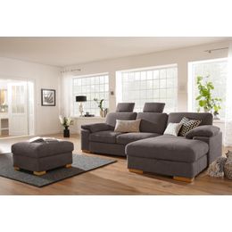 Ecksofa Home Affaire, B:277cm H:86cm T:172cm, braun, Luxus-Microfaser in Lederoptik (100% Polyester);Struktur (100% Polyester);Luxus-Microfaser (90%