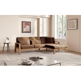 Sit & More Ecksofa SIT & MORE, B:264cm H:91cm T:178cm, rosa, 100% Polyester, Wohnzimmer, Sofas, "Kolding L-Form", Armlehnen aus eichefarbigem Buchenholz,