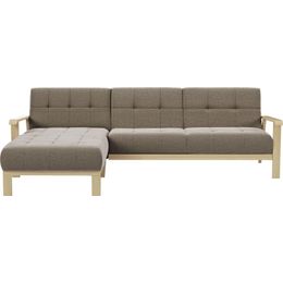 Sit & More Ecksofa SIT & MORE, B:264cm H:88cm T:183cm, braun, 95% Polyester 5% Polyamid, Wohnzimmer, Sofas, "Billund L-Form", Armlehnen aus Buchenholz in natur,