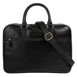 Bugatti Damen Aktentasche "REMO", schwarz, Leder, leicht gl&auml;nzend, unifarben, Taschen, echt Leder