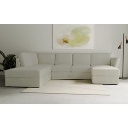 Wohnlandschaft Home Affaire, B:310cm H:90cm T:226cm, beige, 53% strukturiertes Polyester, 47% Polyester, Sofas, "Lavars Schlafsofa", mit Bettfunktion