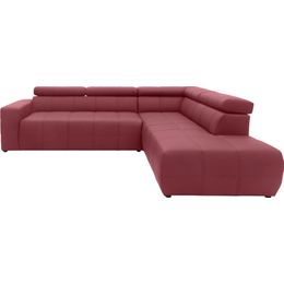 Ecksofa DOMO collection, B:275cm H:80cm T:228cm, rot, Echtleder, Wohnzimmer, Sofas, "Brandon L-Form, auch in Leder", inklusive Kopfteilverstellung,