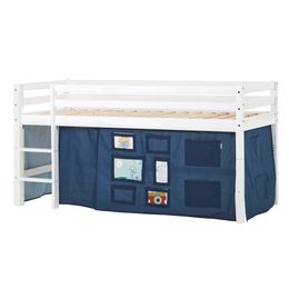 Hochbett Hoppekids, B:101cm H:105cm L:208cm, blau, Kinderbett: 100% Massivholz: Nordische Kiefer, Vorhang: 100% Baumwolle, Jugendzimmer, Hochbetten,