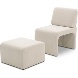 Sessel DOMO collection, B:70cm H:82cm T:70cm, beige, 100% Polyester, Wohnzimmer, Sessel, "mit Hocker 700017 ideal f&uuml;r kleine R&auml;ume, platzsparend,