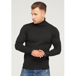 behype Herren Rollkragenpullover "TIBERIUS", schwarz, Gr. L, unifarben, 50% Baumwolle, 30% Polyester, 15% Viskose, 5% Elasthan, Pullover, im