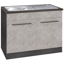 Spülenschrank KOCHSTATION, B:100cm H:85cm T:60cm, grau, Küche, Schränke, "KS-Tulsa", 100 cm breit, 2 Türen, Metallgriff, MDF Front, inkl. Einbauspüle
