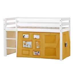 Hochbett Hoppekids, B:81cm H:105cm L:168cm, gelb, Kinderbett: 100% Massivholz: Nordische Kiefer, Vorhang: 100% Baumwolle, Jugendzimmer, Hochbetten,