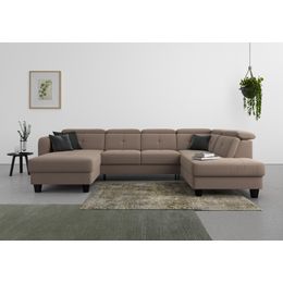 Sit & More Wohnlandschaft SIT & MORE, B:321cm H:85cm T:195cm, grau, Sofas, "Belluci U-Form", Kopfteilverstellung und Federkern, wahlweise mit Bettfunktion