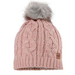 MaxiMo Jungen Strickmütze, rosa, Gr. 51, Zopfmuster, unifarben, Strick, Materialmix, Mützen, mit Zopfstrickmuster und FakeFur Bommel