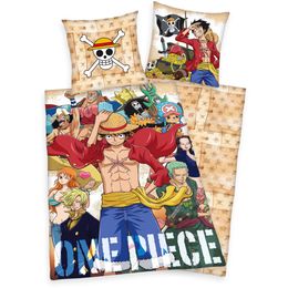 Wendebettw&auml;sche, bunt, Renforc&eacute;, Obermaterial: 100% Baumwolle, Bettw&auml;sche, "One Piece", mit tollem One Piece-Motiv