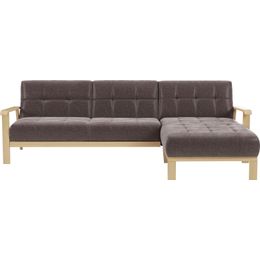 Sit & More Ecksofa SIT & MORE, B:264cm H:88cm T:183cm, braun, 100% Polyester, Wohnzimmer, Sofas, "Billund L-Form", Armlehnen aus Buchenholz in natur,