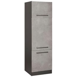 K&uuml;hlumbauschrank KOCHSTATION, B:60cm H:200cm T:60cm, grau, Schr&auml;nke, "KS-Tulsa", 60 cm breit, 200 cm hoch, 3 T&uuml;ren, schwarzer Metallgriff