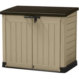 Aufbewahrungsbox Keter, B:146cm H:125cm T:82cm, beige, Polypropylen, Garten, Aufbewahrungsboxen, "Store It Out MAX 1200L", Mülltonnenbox in Holzoptik