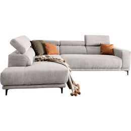 Ecksofa Alina, B:276cm H:102cm T:210cm, grau, Cord GCT (92% Polyester, 8% Nylon), Wohnzimmer, Sofas, "Hikari", wahlweise mit Sitzvorzug, in modernem