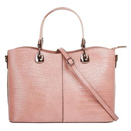 CLUTY Damen Henkeltasche, rosa, Leder, Reptilienprägung, Taschen, echt Leder, Made in Italy