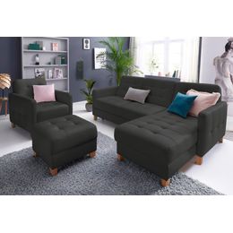 Ecksofa, B:217cm H:84cm T:157cm, blau, exxpo - SOFA FASHION, Luxus-Kunstleder;NaturLEDER (echtes Rindsleder) in Sitz und Rücken. Korpus in passendem