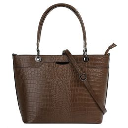 CLUTY Damen Henkeltasche, braun, Leder, Reptilienprägung, Taschen, echt Leder, Made in Italy