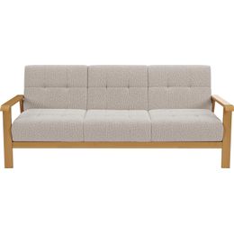 Sit & More 3-Sitzer SIT & MORE, B:199cm H:88cm T:106cm, beige, 100% Polyester, Sofas, "Billund", Armlehnen aus eichefarbigem Buchenholz, verschiedene Bezüge und