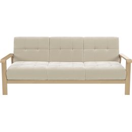 Sit & More 3-Sitzer SIT & MORE, B:199cm H:88cm T:106cm, beige, 100% Polyester, Sofas, "Billund", Armlehnen aus Buchenholz in natur, verschiedene Bezüge und
