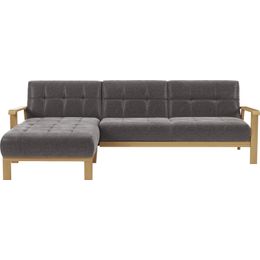 Sit & More Ecksofa SIT & MORE, B:264cm H:88cm T:183cm, grau, 100% Polyester, Wohnzimmer, Sofas, "Billund L-Form", Armlehnen aus eichefarbigem Buchenholz,