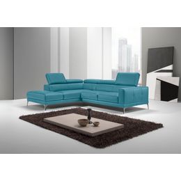 Ecksofa Egoitaliano, B:268cm H:97cm T:226cm, blau, Luxus-Microfaser (100% Polyester) Leder »BULL« (echtes Rindsleder). Geschliffenes, pigmentiertes