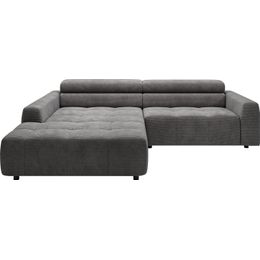 Ecksofa 3C CANDY, B:258cm H:68cm T:217cm, grau, 88% Polyester, 12% Polyacryl, Sofas, "Denver auch mit Cord- und Easy care-Bezug, Kopfteilverstellung