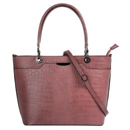 CLUTY Damen Henkeltasche, rosa, Leder, Reptilienprägung, Taschen, echt Leder, Made in Italy