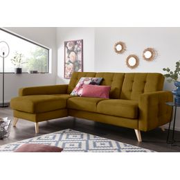 Ecksofa, B:222cm H:87cm T:156cm, gelb, exxpo - SOFA FASHION, Samtvelours (100% Polyester);Webvelours (100% Polyester), Wohnzimmer, Sofas, "Nappa,