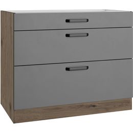 Wiho-K&uuml;chen Unterschrank WIHO K&Uuml;CHEN, B:90cm H:82cm T:57cm, grau, Holzwerkstoff, K&uuml;che, Schr&auml;nke, "Elba, mit zwei Ausz&uuml;gen", in den Breiten 90 und 100 cm