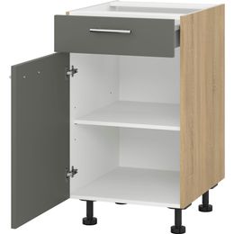 Unterschrank KOCHSTATION, B:60cm H:75cm T:56cm, grau, Küche, Schränke, ""KS-Scafa" mit Schubkasten und einem Einlegeböden", in verschiedenen Breiten,