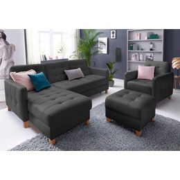 Ecksofa, B:217cm H:84cm T:157cm, schwarz, exxpo - SOFA FASHION, Luxus-Kunstleder;NaturLEDER (echtes Rindsleder) in Sitz und Rücken. Korpus in