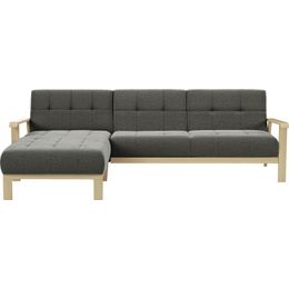 Sit & More Ecksofa SIT & MORE, B:264cm H:88cm T:183cm, braun, 95% Polyester 5% Polyamid, Wohnzimmer, Sofas, "Billund L-Form", Armlehnen aus Buchenholz in natur,