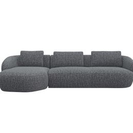 Wohnlandschaft FLEXLUX, B:307cm H:85cm T:146cm, grau, 100% Polyester, Sofas, "Torino, rund, L-Form, Sofa-Ecke mit Recamiere, Longchair-Sofa",
