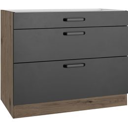 Wiho-K&uuml;chen Unterschrank WIHO K&Uuml;CHEN, B:100cm H:82cm T:57cm, schwarz, Holzwerkstoff, K&uuml;che, Schr&auml;nke, "Elba, mit zwei Ausz&uuml;gen", in den Breiten 90 und 100 cm