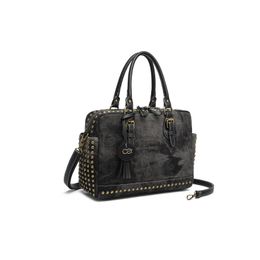 Damen Schultertasche "Denim", Collezione Alessandro, schwarz, Baumwolle, Taschen, aus griffigem Jeansstoff mit Nieten