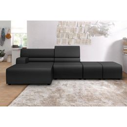 Ecksofa Egoitaliano, B:384cm H:80cm T:98cm, schwarz, Leder »BULL« (echtes Rindsleder). Geschliffenes, pigmentiertes und behandeltes Rindsleder mit