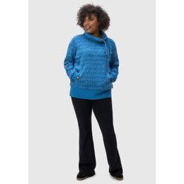 Ragwear Damen Rollkragenpullover "Rylie Print Plus", blau, Gr. 46, 70% Baumwolle, 30% Polyester, Pullover, modischer Damen Kapuzensweater mit Kordeln