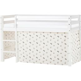 Hochbett Hoppekids, B:81cm H:105cm L:168cm, beige, Kinderbett: 100% Massivholz: Nordische Kiefer, Vorhang: 100% Baumwolle, Matratzenbezug 100%