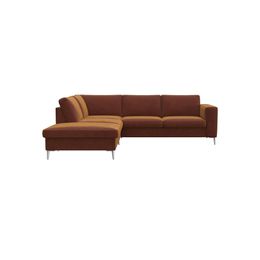 Ecksofa FLEXLUX, B:241cm H:85cm T:225cm, braun, 100% Polyester, Wohnzimmer, Sofas, "Fiore, L-Form", breite Armlehnen, Füße alufarben, B/T 241/225 cm,