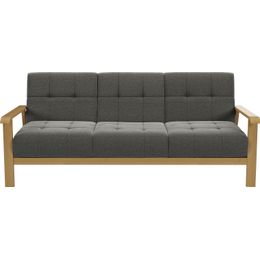 Sit & More 3-Sitzer SIT & MORE, B:199cm H:88cm T:106cm, braun, 95% Polyester 5% Polyamid, Sofas, "Billund", Armlehnen aus eichefarbigem Buchenholz, verschiedene