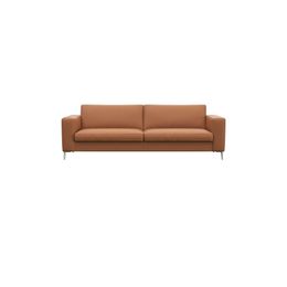 3-Sitzer FLEXLUX, B:229cm H:85cm T:92cm, braun, 100% Echteder, Sofas, "Fiore, super Sitzkomfort durch Kaltschaum im Sitz", breite Armlehnen, Füße Alu
