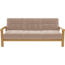 Sit & More 3-Sitzer SIT & MORE, B:199cm H:88cm T:106cm, beige, 100% Polyester, Sofas, "Billund", Armlehnen aus eichefarbigem Buchenholz, verschiedene Bez&uuml;ge und