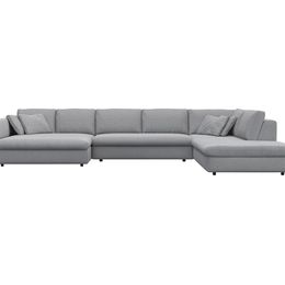 Wohnlandschaft FLEXLUX, B:400cm H:84cm T:272cm, grau, 100% Polyester, Sofas, "Lovane, U-Form, bequem und komfortabel", Weich & anschmiegsam, große