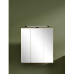 Spiegelschrank Welltime, B:60cm H:64cm T:20cm, braun, Holzwerkstoff, Badezimmer, Schr&auml;nke, Welltime, Breite 60 cm, mittlere T&uuml;r reversibel, ged&auml;mpft