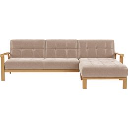 Sit & More Ecksofa SIT & MORE, B:264cm H:88cm T:183cm, beige, 100% Polyester, Wohnzimmer, Sofas, "Billund L-Form", Armlehnen aus eichefarbigem Buchenholz,