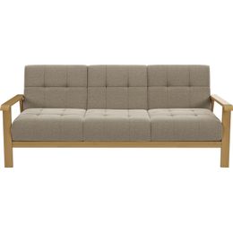 Sit & More 3-Sitzer SIT & MORE, B:199cm H:88cm T:106cm, beige, 95% Polyester 5% Polyamid, Sofas, "Billund", Armlehnen aus eichefarbigem Buchenholz, verschiedene