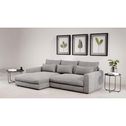Ecksofa Home Affaire, B:271cm H:89cm T:171cm, grau, 88% Polyester, 12% Polyacryl, Wohnzimmer, Sofas, "Darwin, viele Kissen, extra tiefe Sitzfläche,